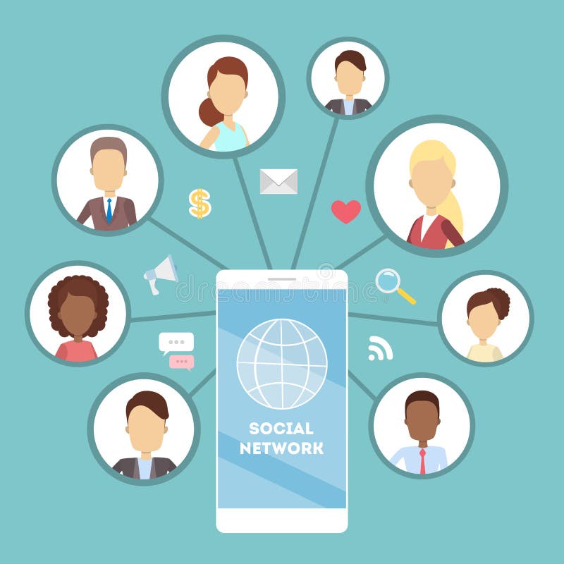 Social network laptop. stock vector. Illustration of background - 115032806