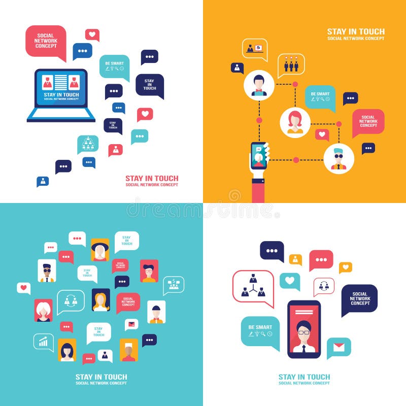 Social Network Technology Banner Set People Using Various Electronic ...