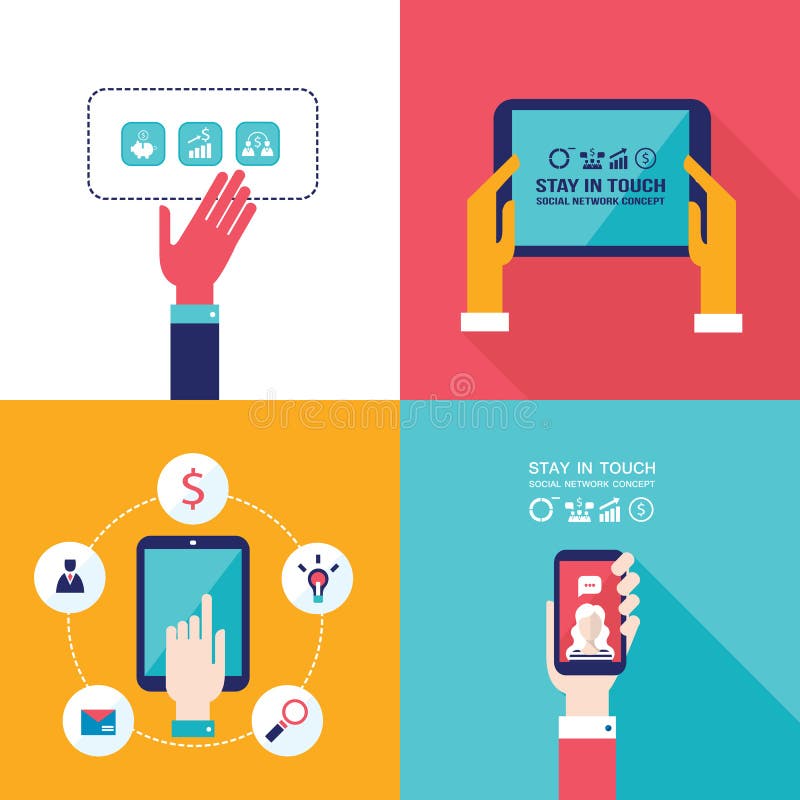 Social Network Technology Banner Set People Using Various Electronic ...