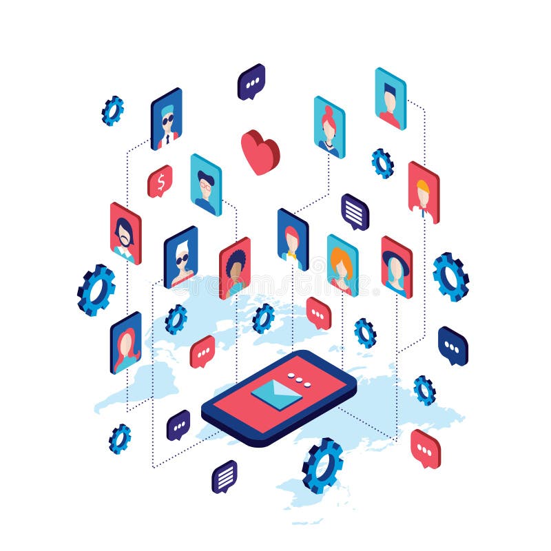 Social Network and Technology Concept Modern Flat Isometric Design ...