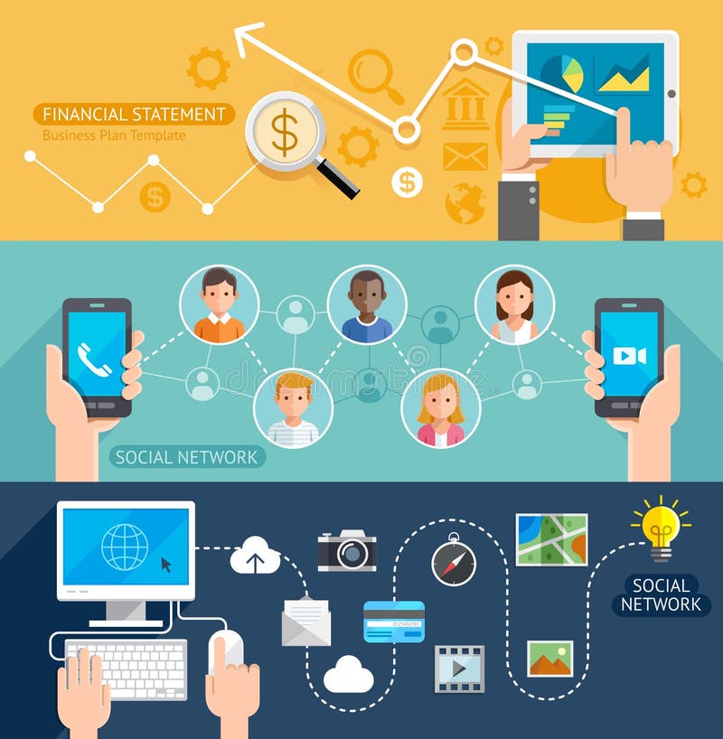 Social Network Technology Flat Banner. Stock Vector - Illustration of ...