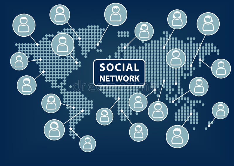 Social Network Text with World Map and Icons of People. Stock Vector ...