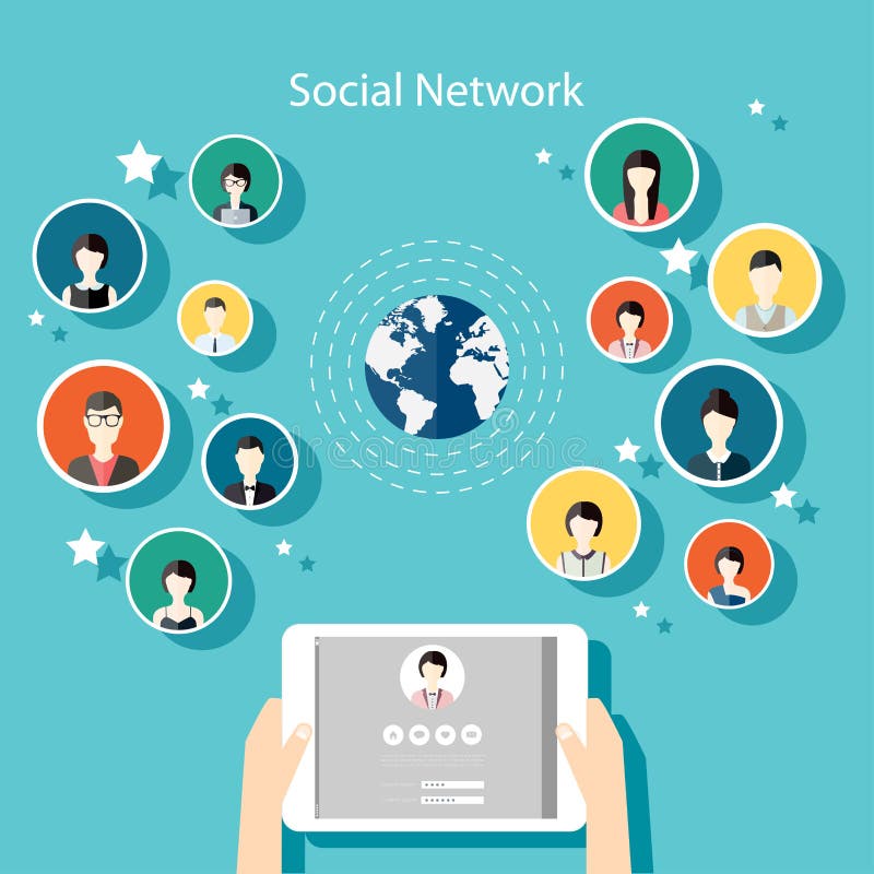 Social Network Vector Concept. Flat Design Illustration for Web Stock ...
