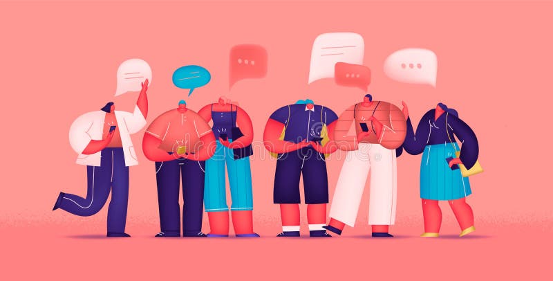 Group of Young People Characters Chatting Using Smartphone for Website ...