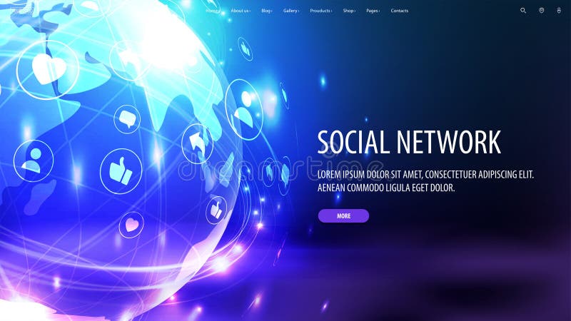 Social Network, Web Banner with Interface Elements and Large Digital ...