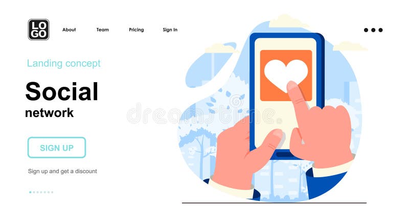 Social Network Web Concept. User Presses Heart Button and Puts Like ...