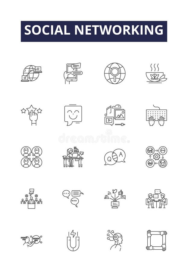 Social Networking Line Vector Icons and Signs. Social, Connecting ...