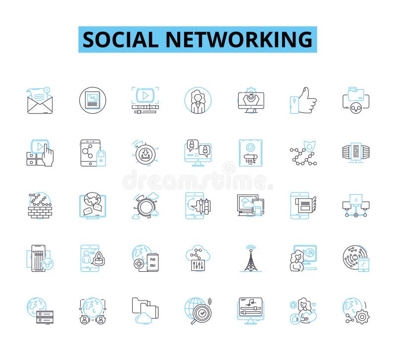 Social Networking Linear Icons Set. Connection, Interaction, Sharing ...