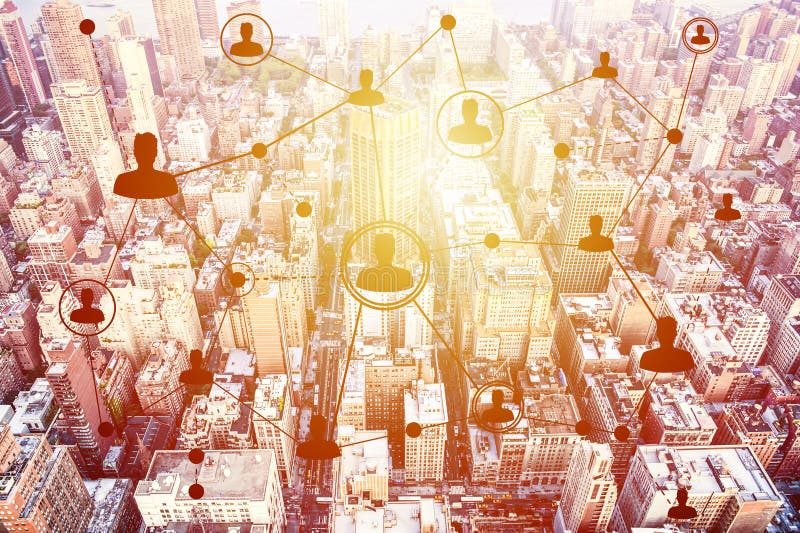 Social Networking Technologies Above a City Stock Image - Image of ...