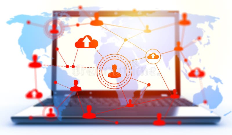 Social Networking Technologies in Front of a Laptop Stock Illustration ...