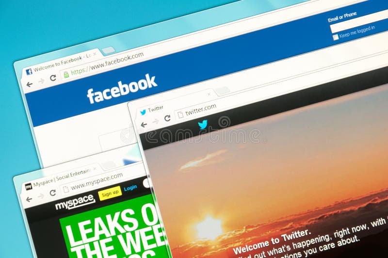Social Networks on a Computer Screen. MySpace, Facebook and Twitter ...