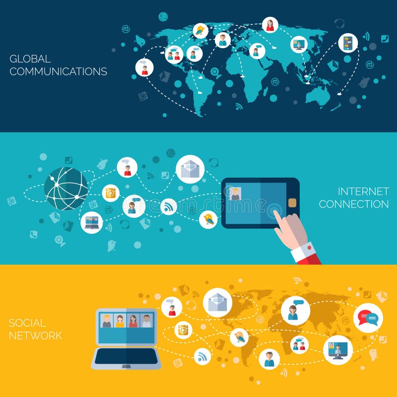 Social Networks Horizontal Banners Set Stock Vector - Illustration of ...