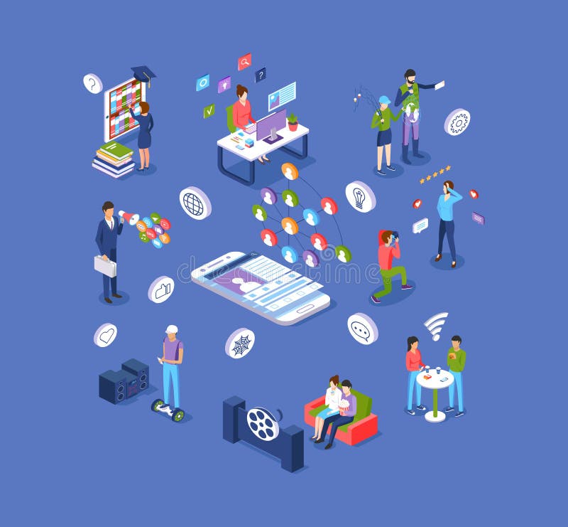 Social Networks and Modern Digital Entertainment Isometric Set Internet ...