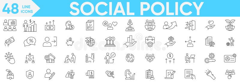 Social Policy Icons Set.Decision Making, Regulation, Social Services ...