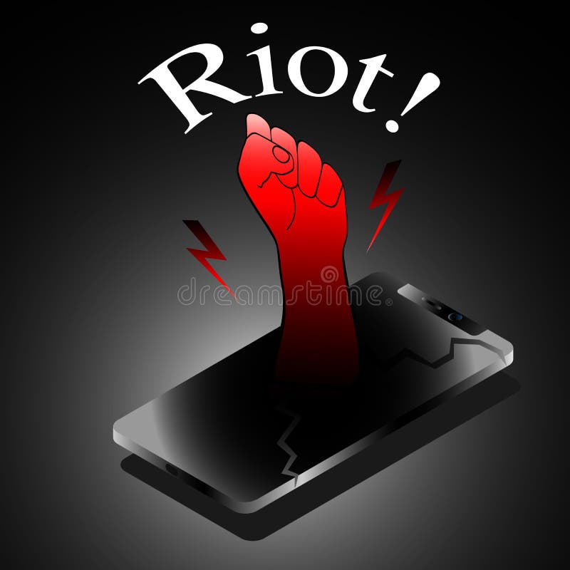 Social Problem, Protests, Red Fist Gets Out of Mobile Phone, Isometric ...