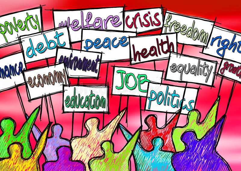 Social Problems Concept Image. a Group of People Protest To Enforce ...