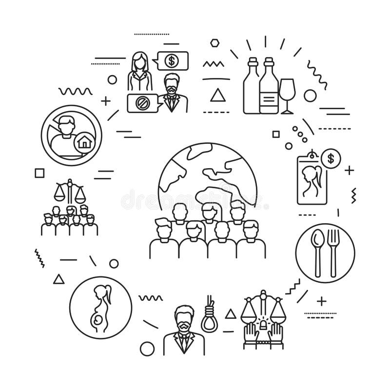 Social Problems Word Lettering Typography. Infographics with Linear ...