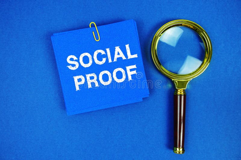 Social Proof Text on Sticky Note with Magnifying Glass on Navy Blue ...