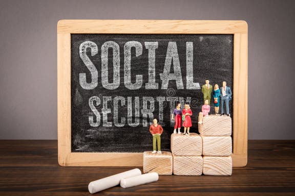 Social Security Concept with Chalkboard and Miniature People ...