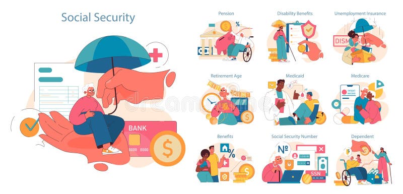 Social Security set stock vector. Illustration of retirement - 295476068