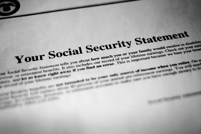 Social Security Statement for Retirement Planning Payment Stock Image ...