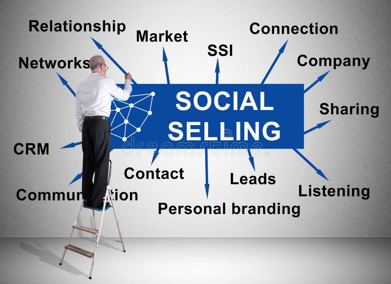 Social Selling Concept Drawn by a Man on a Ladder Stock Illustration ...