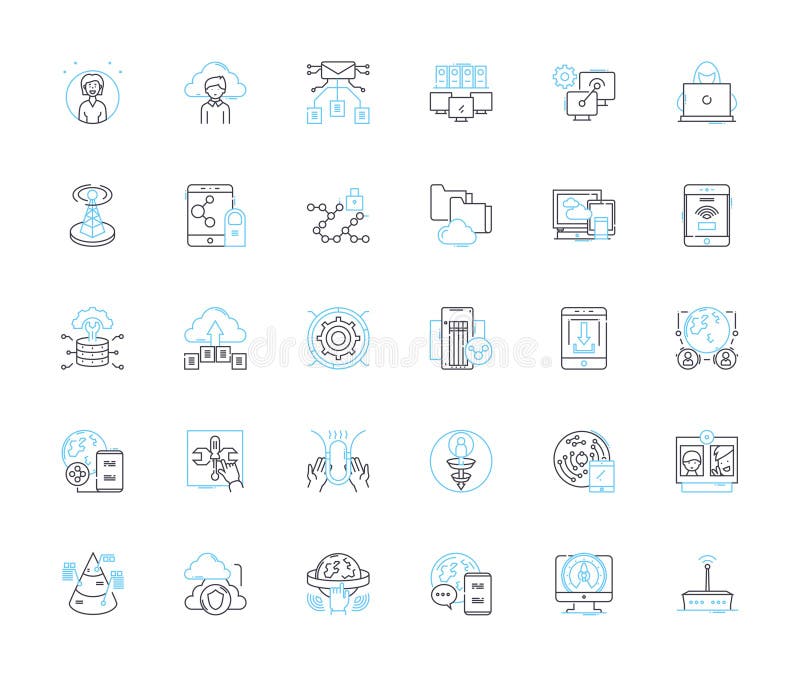 Social Software Linear Icons Set Connections Sharing Collaboration
