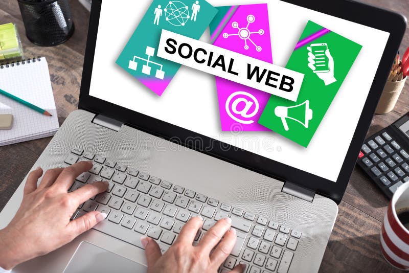 Social Web Concept on a Laptop Screen Stock Image - Image of computer ...