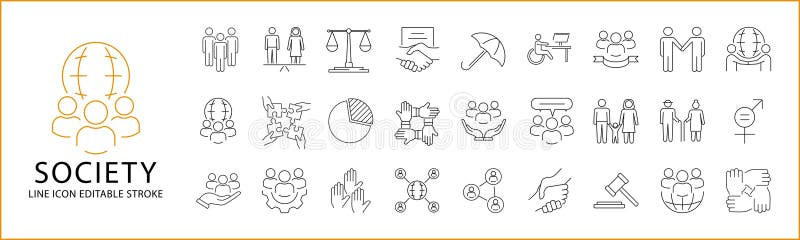 Society Icons Set in Line Style with Editable Stroke. Stock Vector ...