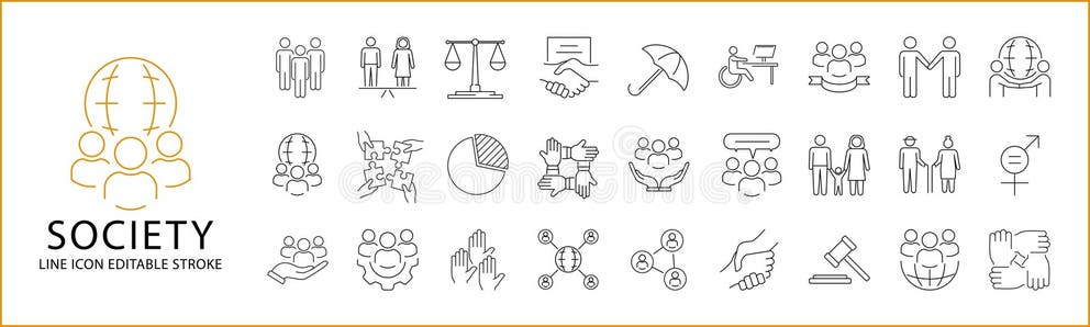 Society Icons Set in Line Style with Editable Stroke. Stock Vector ...