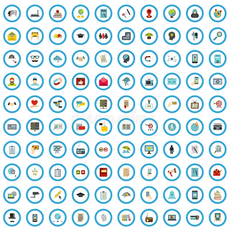 100 Society Icons Set, Flat Style Stock Vector - Illustration of ...