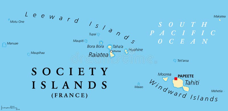 Society Islands, Island Group in French Polynesia, Political Map Stock ...