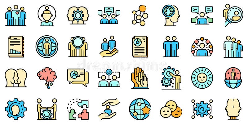 Sociology Icons Set Vector Flat Stock Vector - Illustration of ...