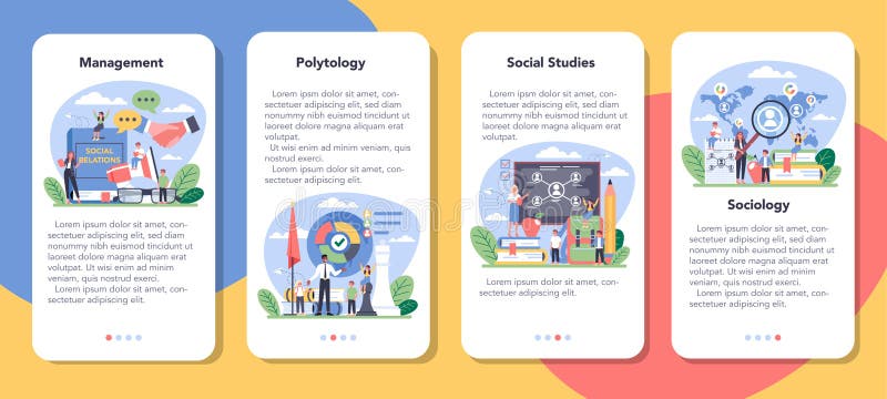 Sociology School Subject Mobile Application Banner Set. Students Stock ...