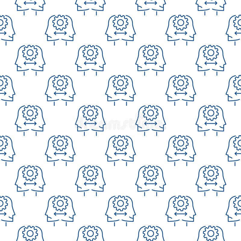 Sociology Vector Face with Cog Wheel Concept Line Seamless Pattern ...
