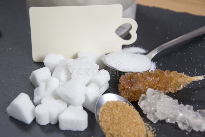 Olika Sorter Av Socker - Brunt, Vit, Raffinerat Socker Arkivfoto - Bild ...