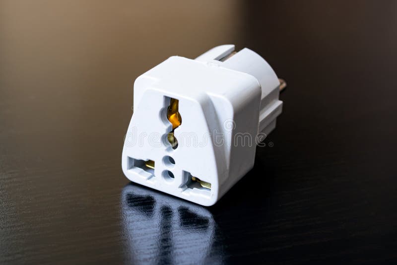 Socket Adapter on a Wooden Table Closeup Stock Image - Image of ...