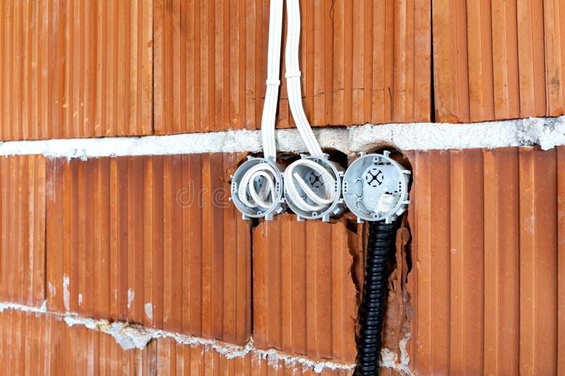 Socket Back Boxes with Wires in a Wall Stock Image - Image of supply ...