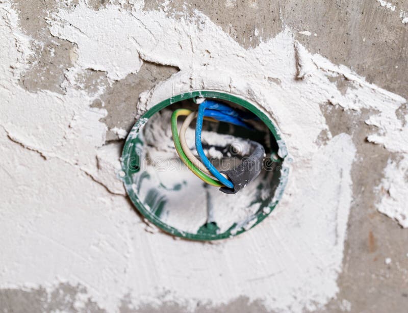 Socket Box with Wires Built into the Wall for a Socket, Close-up Stock ...
