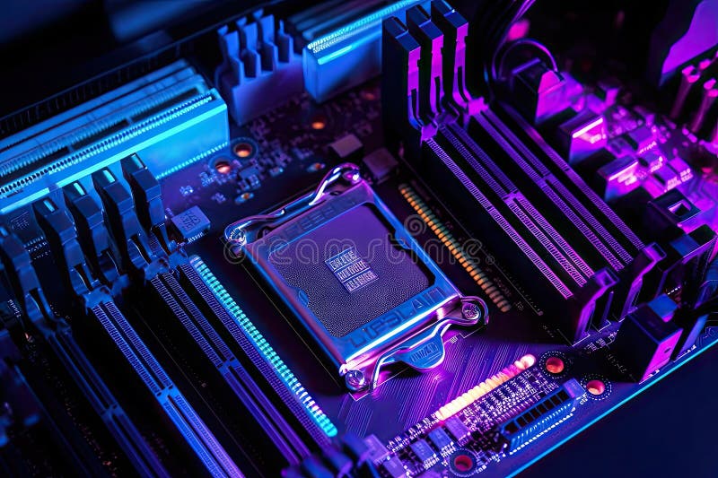 Socket Am4 Close Am4 Socket Motherboard Neon Blue Purple Lights View ...
