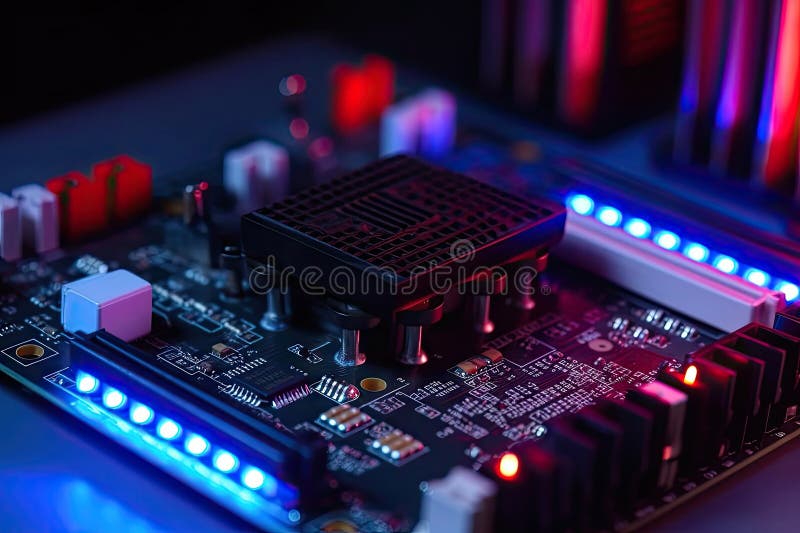 Socket Am4 Close AM4 Socket Motherboard Neon Red Blue Lights Computer ...