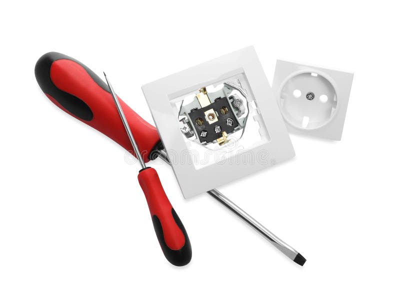 Socket and Electrician`s Tools Isolated on White Stock Photo - Image of ...
