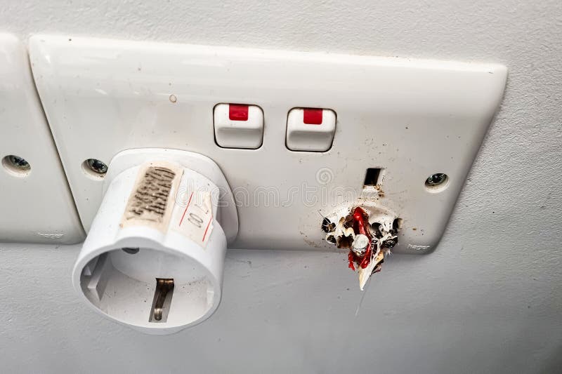 Socket Fire Due To Short Circuit. Electrical Socket Burnt Out and ...