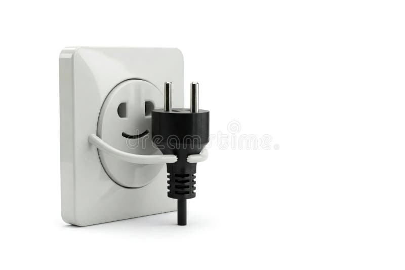 The Socket Hugs the Plug with a Smile on Her Face. Space for Text ...