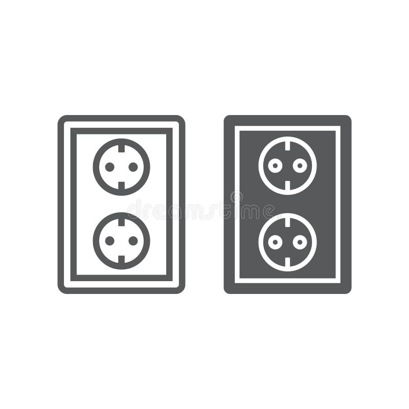 Socket Line and Glyph Icon, Electricity and Voltage, Power Sign, Vector ...