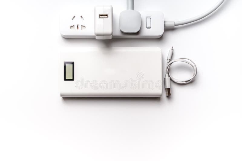 Socket Plug Electric Power Bank and Wire White Color Isolate. Save ...