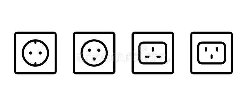 Socket Plug Icon Vector Set. Electrical Socket Types Symbol Stock ...