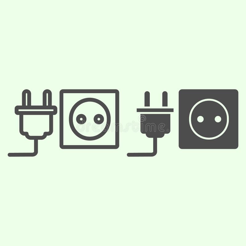 Socket with Plug Line and Solid Icon. Unplugged Cable from Jack Socket ...