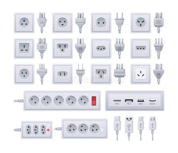 Socket Plug Types Set, Each Has Specific Prong Configurations and is ...