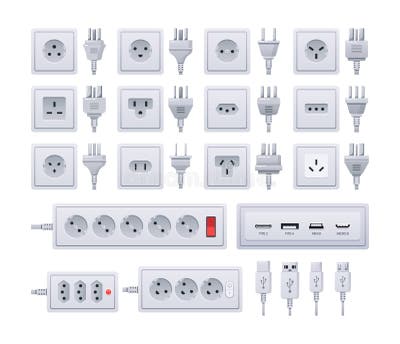 Socket Plug Types Set, Each Has Specific Prong Configurations and is ...